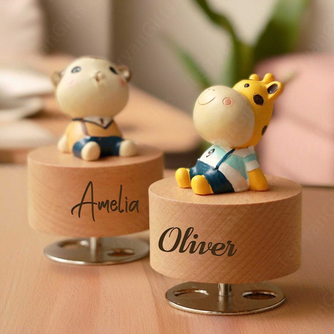 Personalized Animal Wooden Music Box, Custom Cute Music Box With Name ...