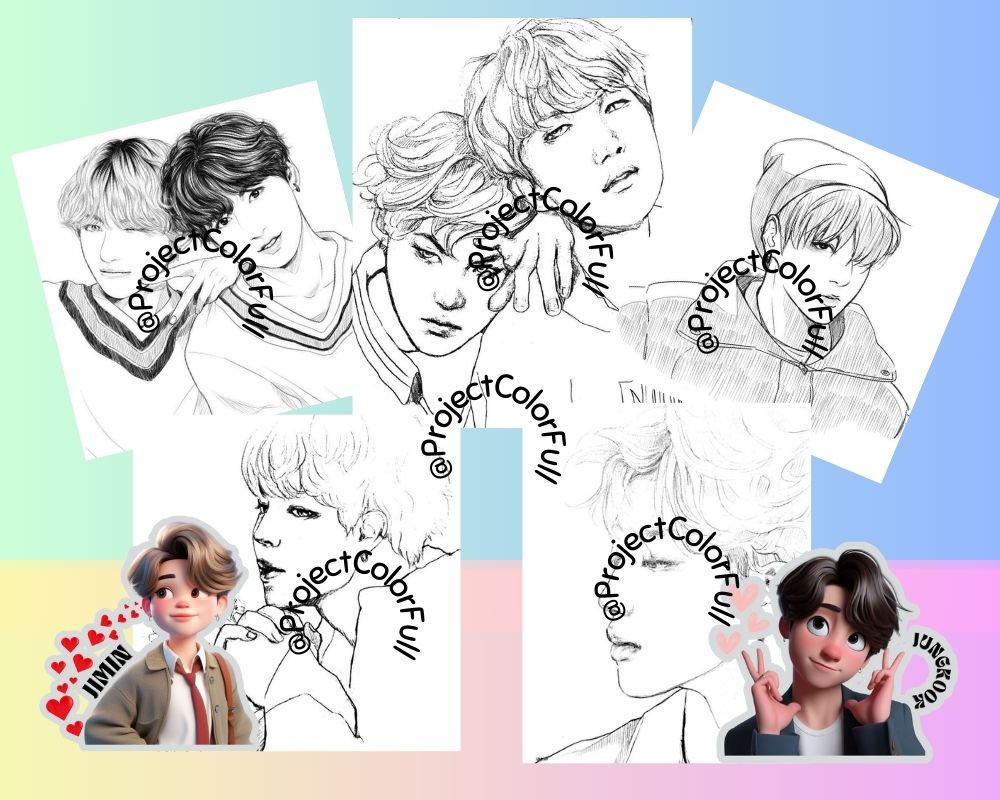 BTS Coloring Page 1, Printable Coloring Page, 56 Pages W/ Free BTS ...