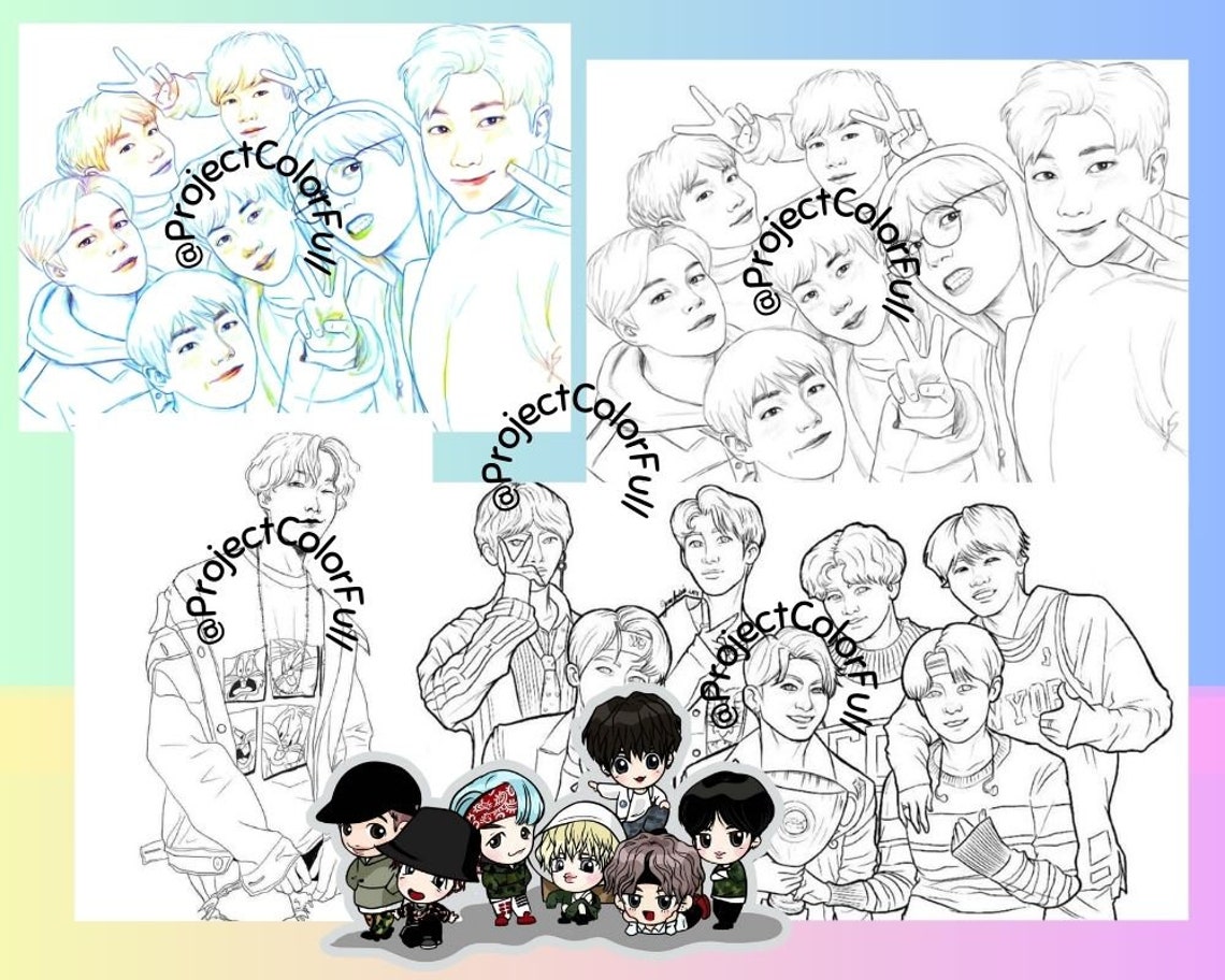 BTS Coloring Page 1, Printable Coloring Page, 56 Pages W/ Free BTS ...