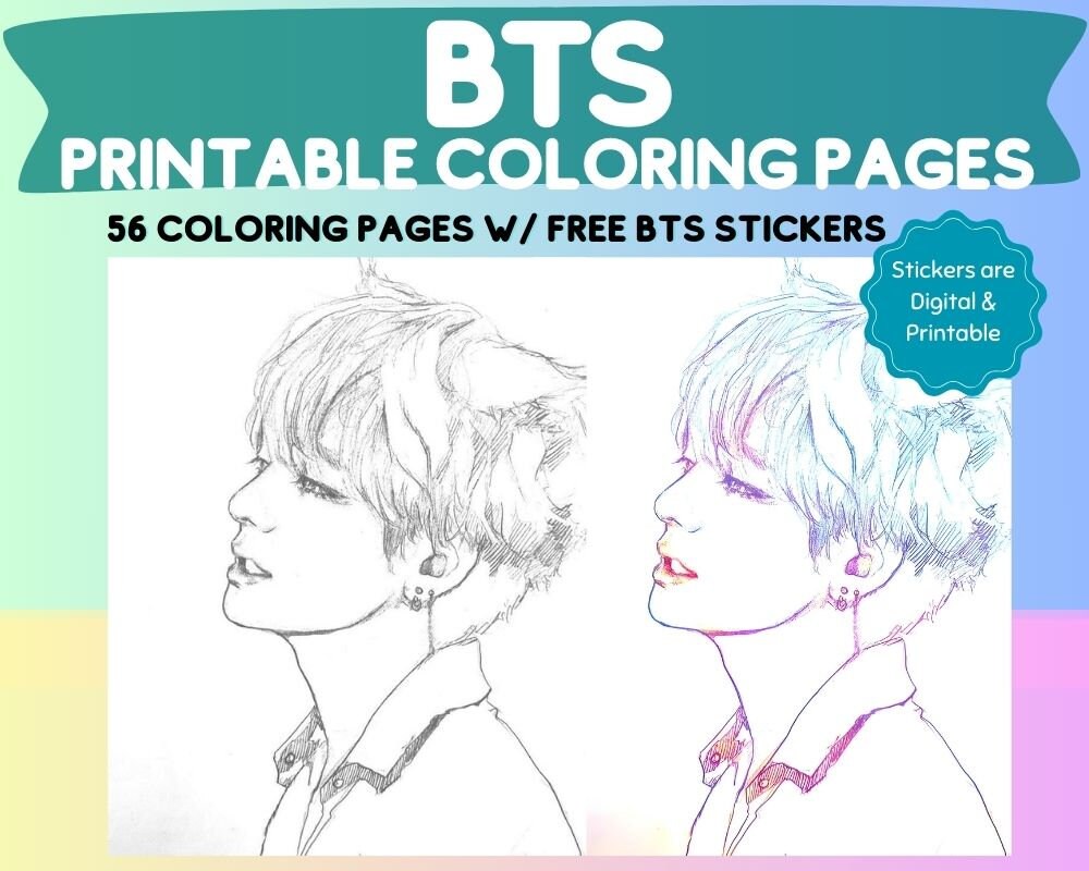 BTS Coloring Page 1, Printable Coloring Page, 56 Pages W/ Free BTS ...