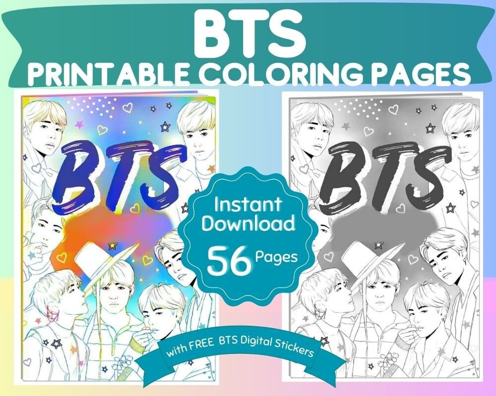 BTS Coloring Page 1, Printable Coloring Page, 56 Pages W/ Free BTS ...