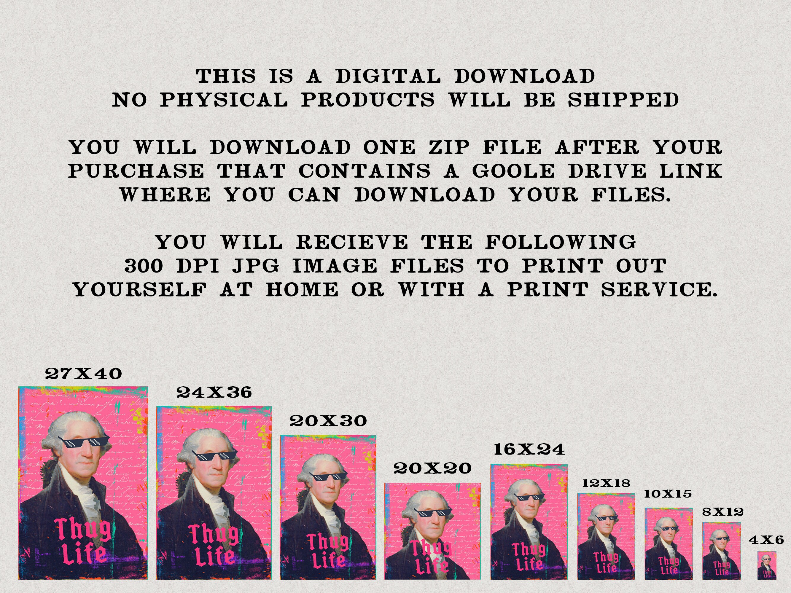 George Washington | Thug Life | Altered Art | Digital Printable Wall ...