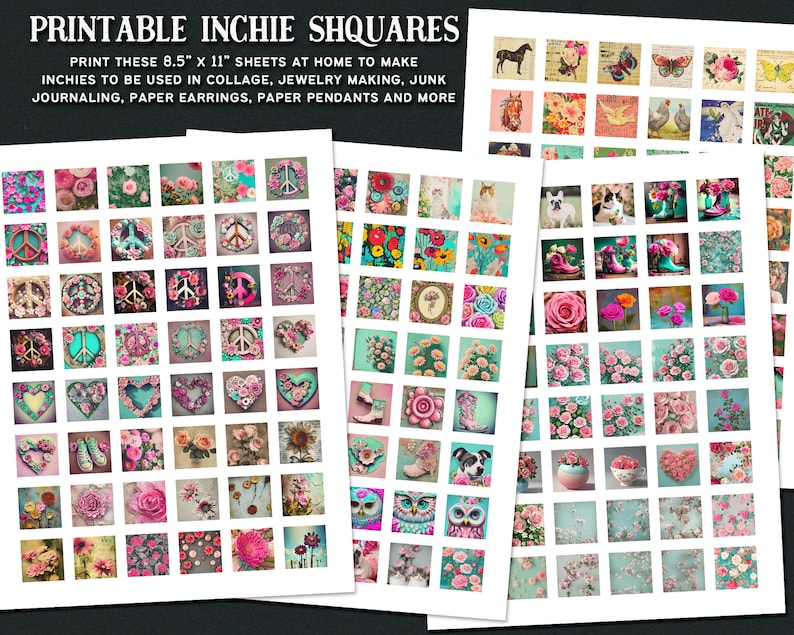 Printable Shabby Chic Inchie Squares for Paper Crafts, Jewelry, Collage ...