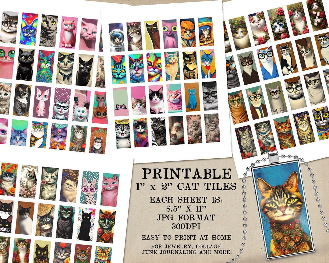 Digital Printable Cat Tile Sheets for Jewelry, Junk Journaling and More ...