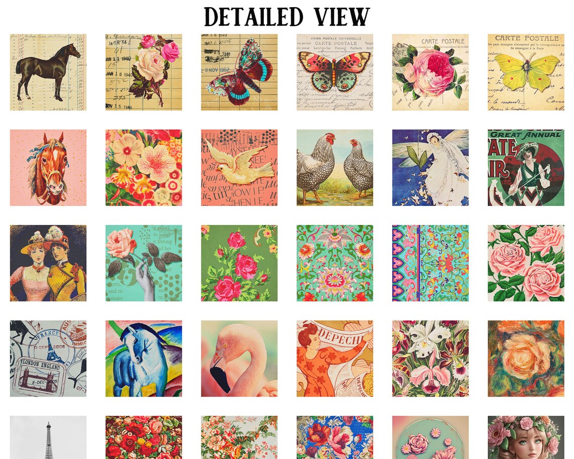 Printable Shabby Chic Inchie Squares for Paper Crafts, Jewelry, Collage ...