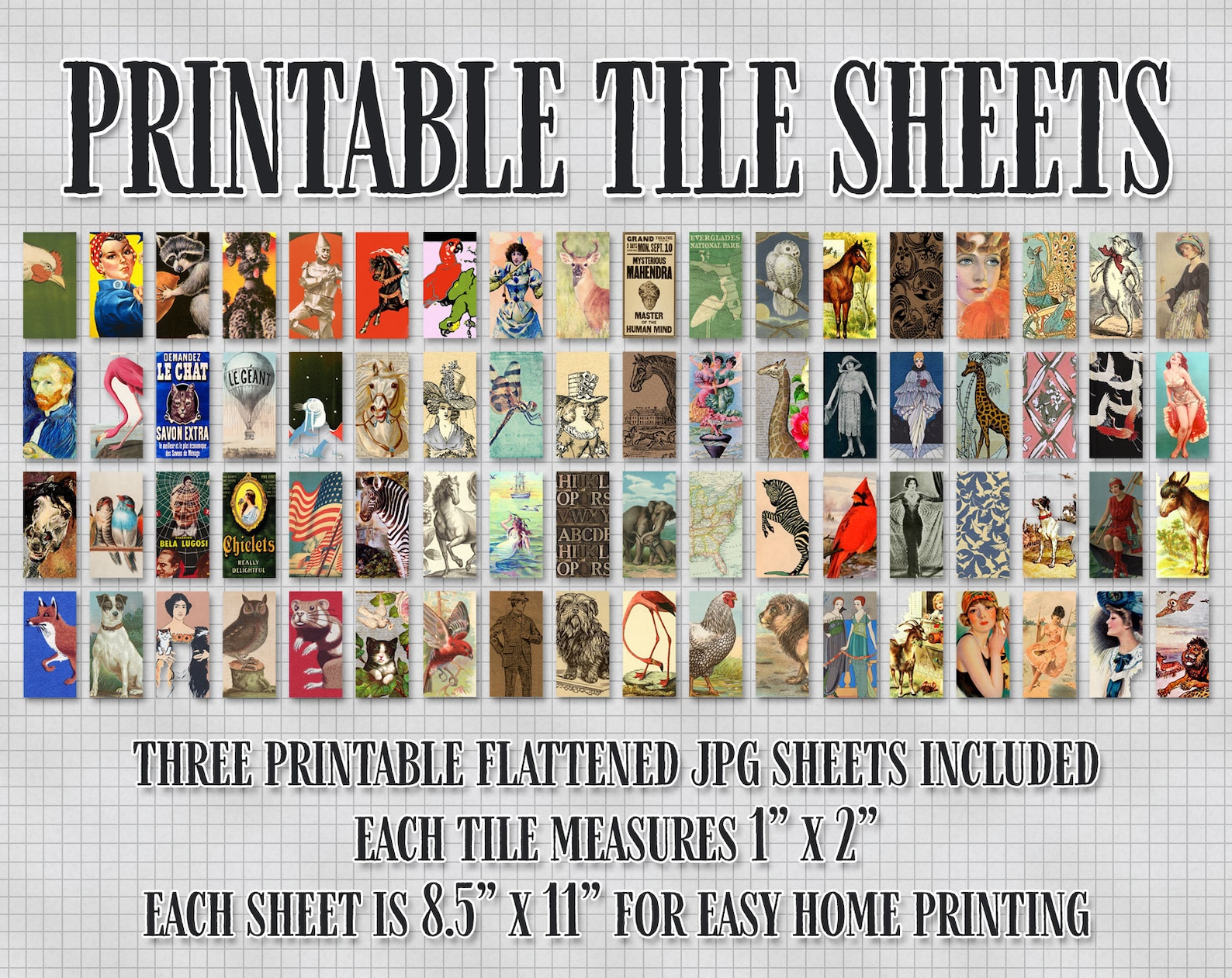 Printable Vintage 1" X 2" Tiles - Etsy