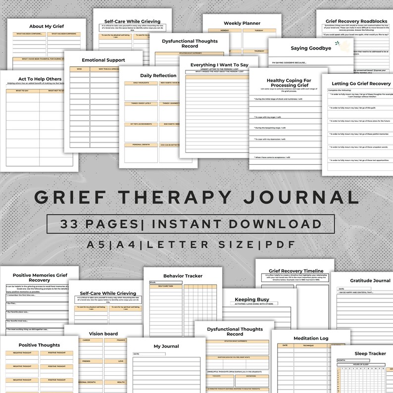 Grief Journal for Healing, Coping Diary, Loss Workbook, Memory Journal ...