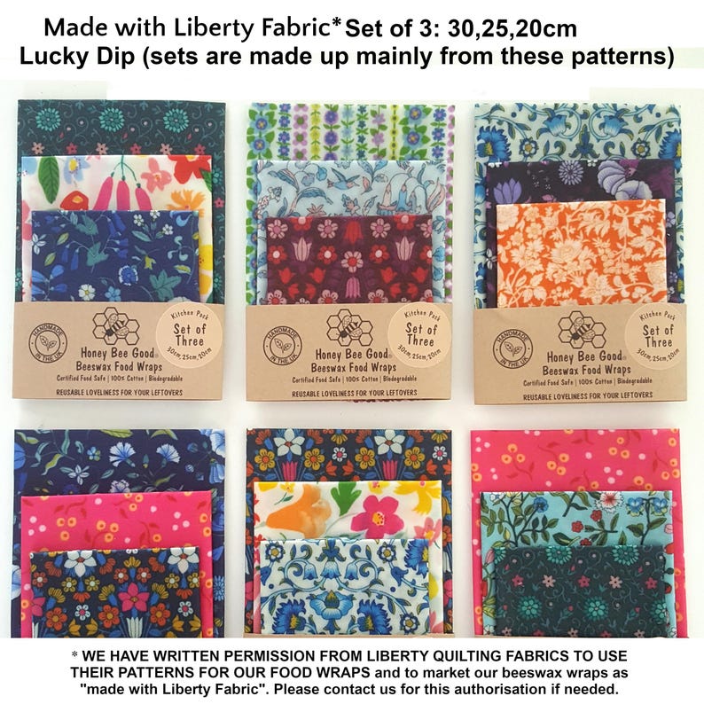 Liberty Fabric Beeswax Food Wraps | Certified Food Safe, Set of 3 - Etsy