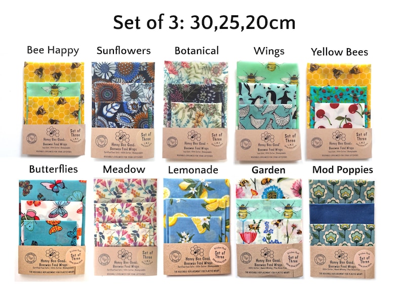 Liberty Fabric Beeswax Food Wraps | Certified Food Safe, Set of 3 - Etsy