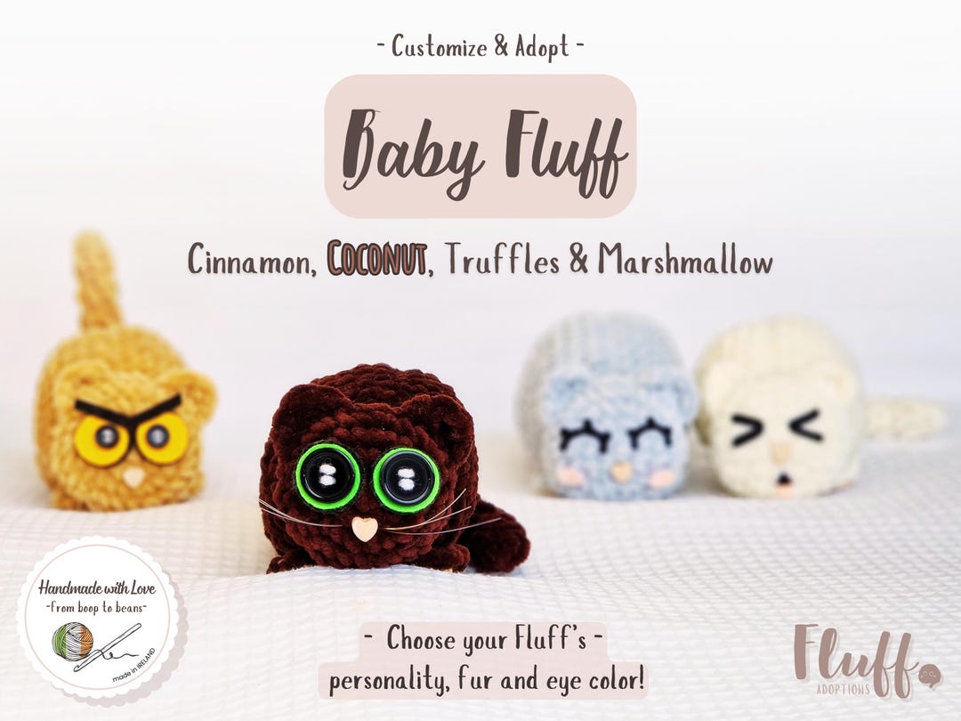 Baby Fluff Coconut Fluff Adoptions Crochet Stuffed Animal Cat Toy ...