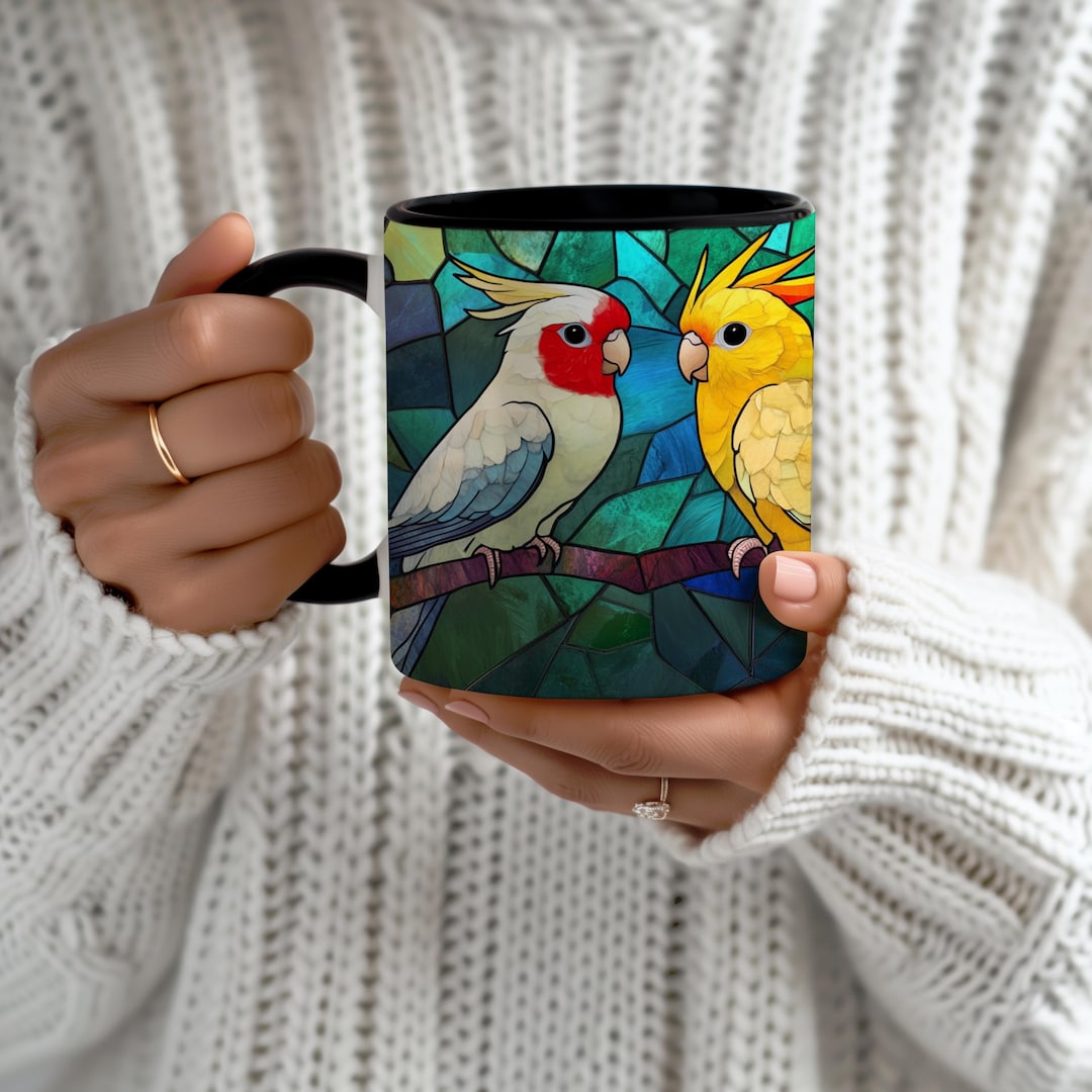 Cockatiel Birds Stained Glass Coffee Cup, Tea Mug, Unique Bird Lover ...