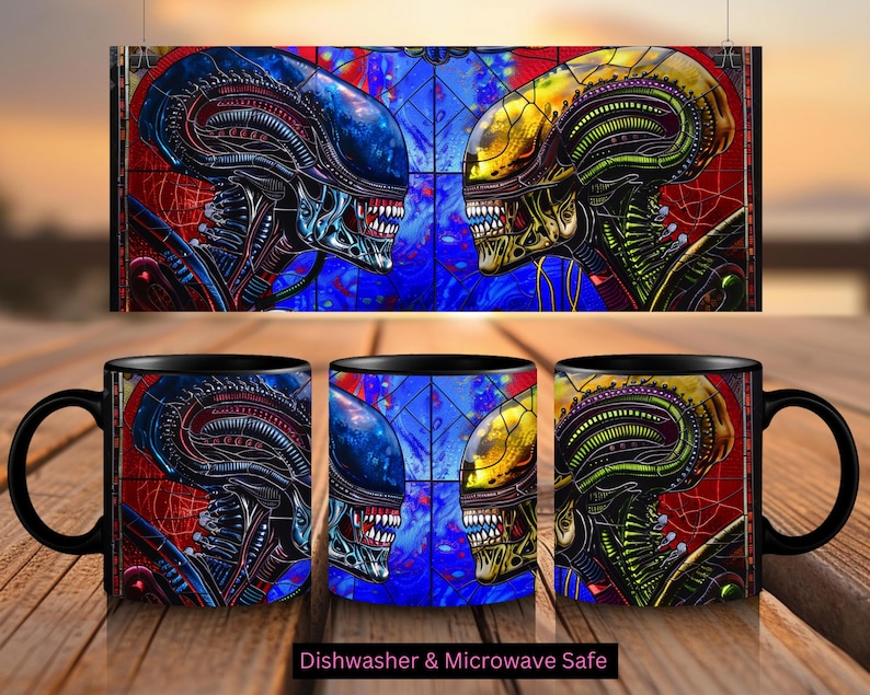 Alien Head Coffee Mug, Aliens Hr Giger Style Mug, Stained Glass Alex ...
