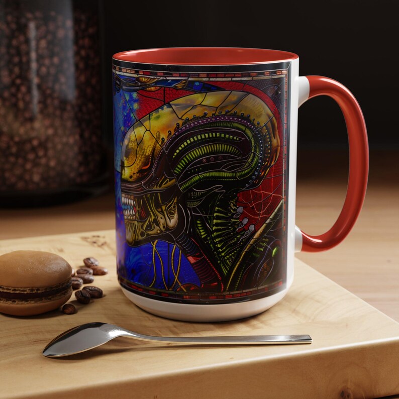 Alien Head Coffee Mug, Aliens Hr Giger Style Mug, Stained Glass Alex ...