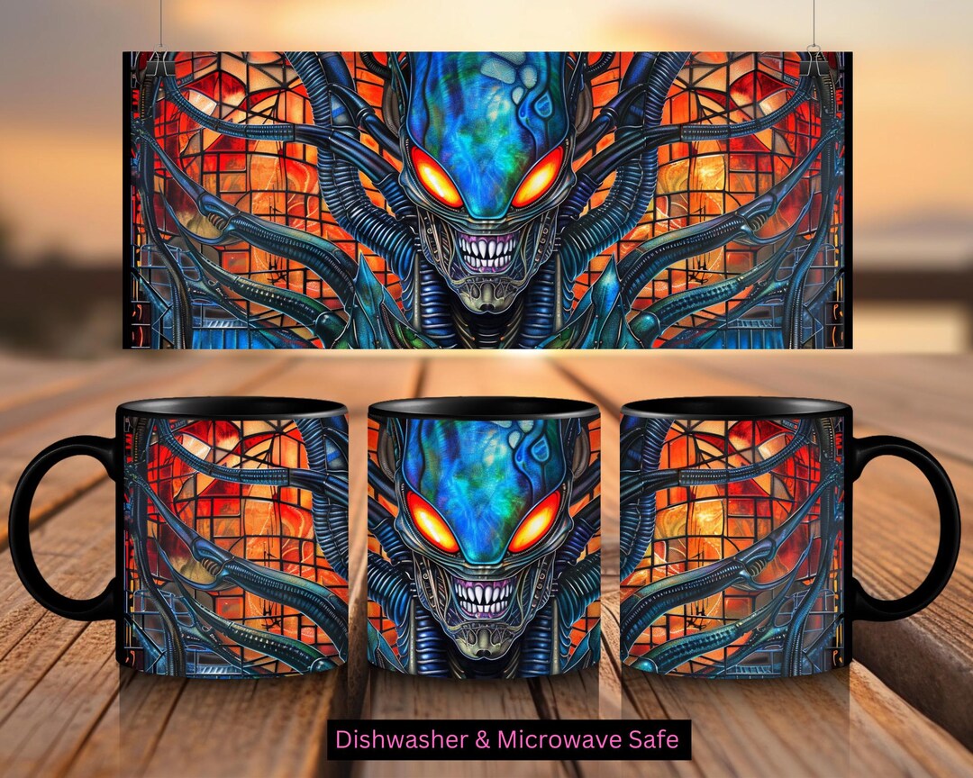 Demon Head Coffee Mug, Aliens Hr Giger Style Mug, Stained Glass Alex ...