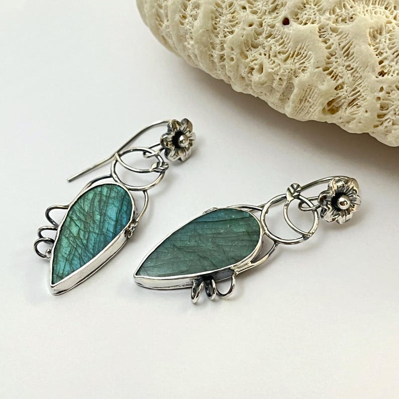 Silversmith Earrings With Labradorite Stones and Hand Fabricated ...