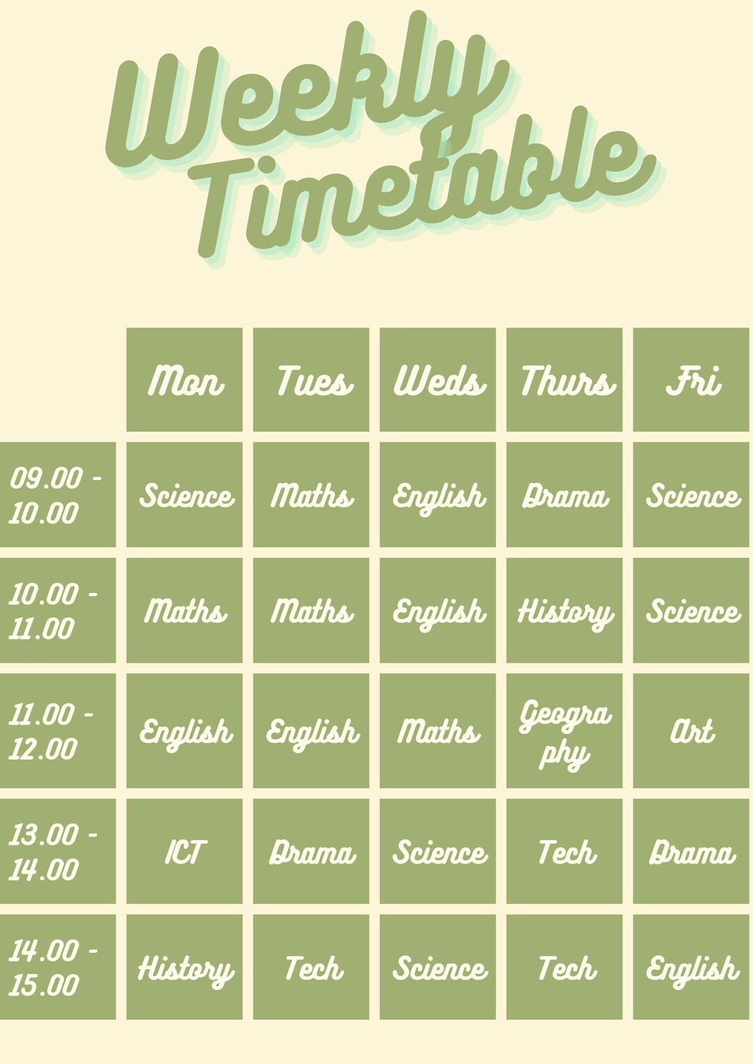 Weekly / School Timetable various Colours - Etsy