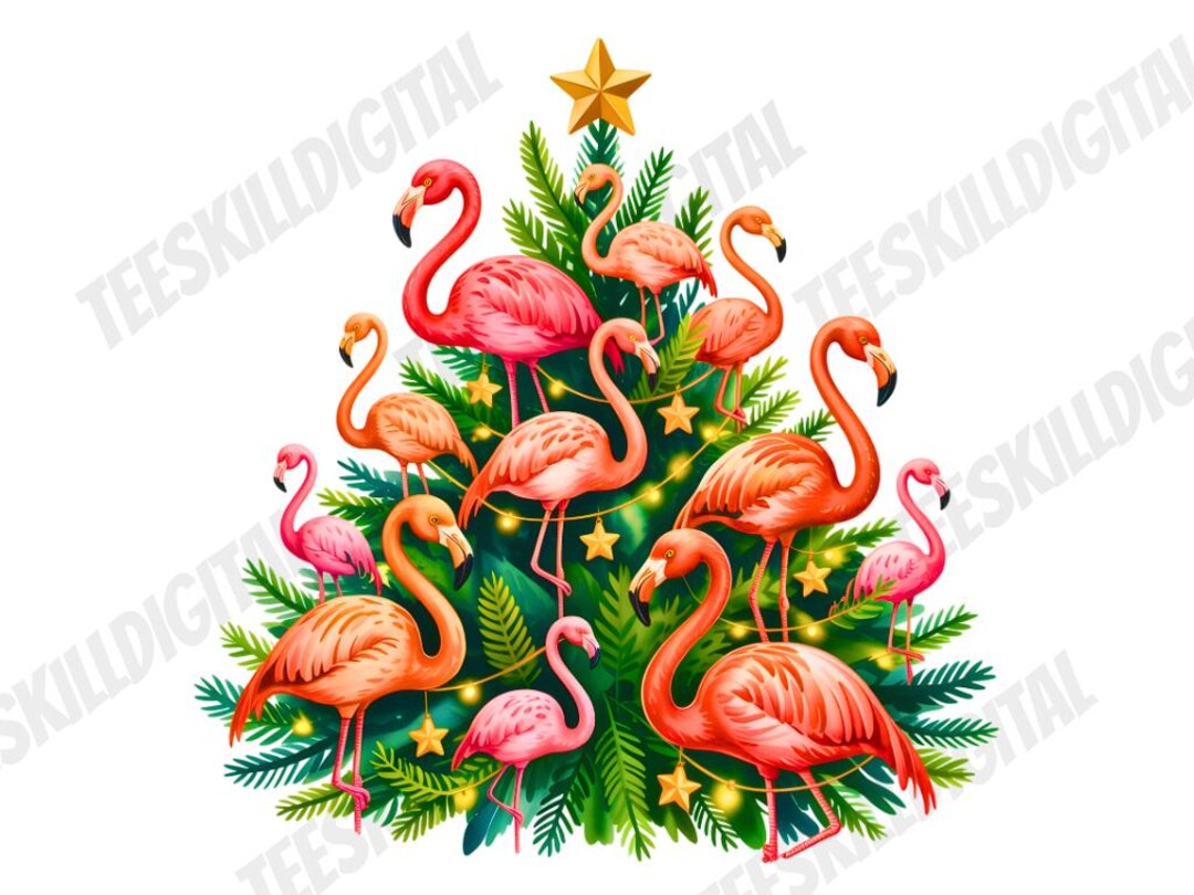 Pink Flamingo Christmas Tree — Watercolor Flamingos Integrated Into ...