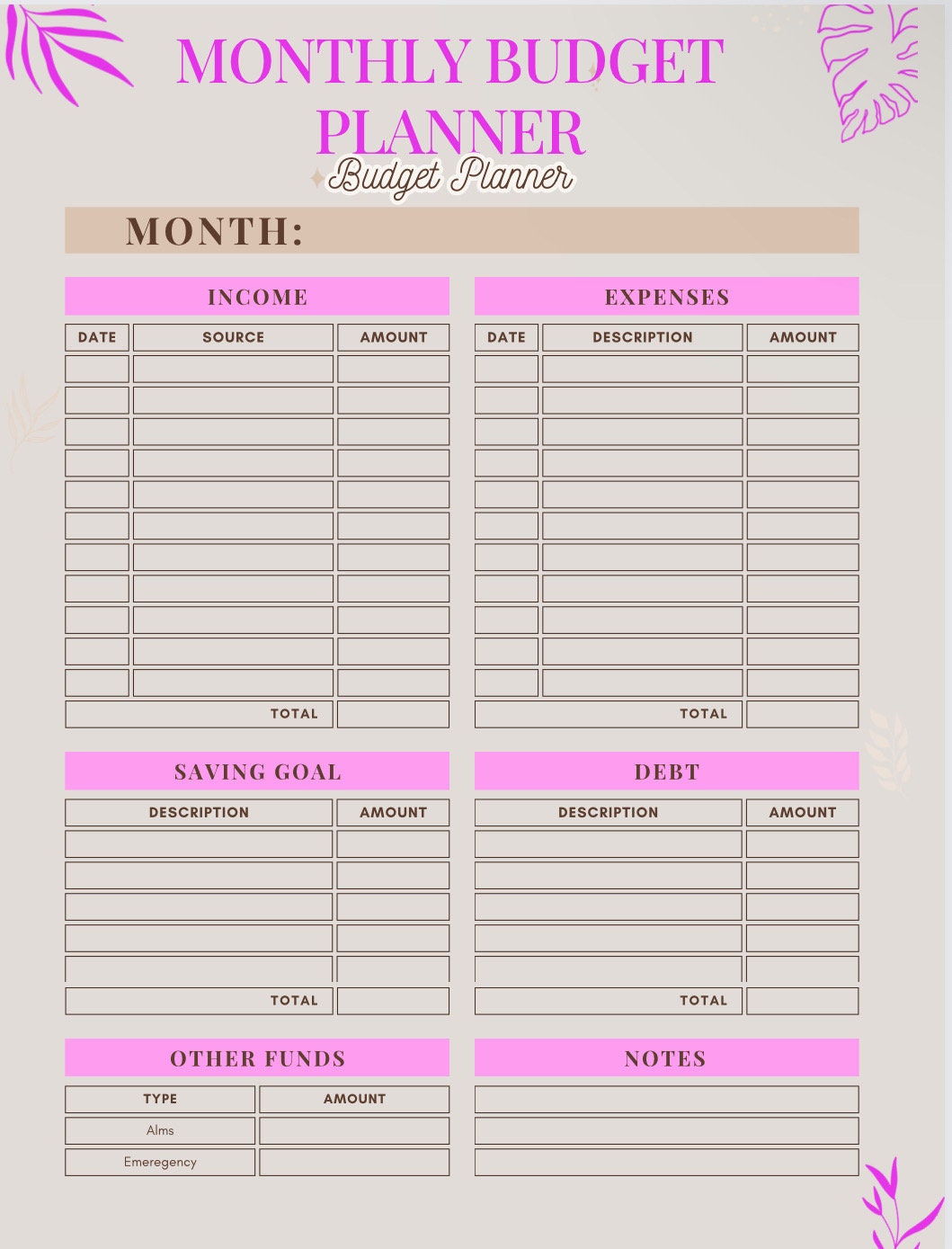 Printable Budget Planner, Finance Tracker, Monthly Budget Planner ...