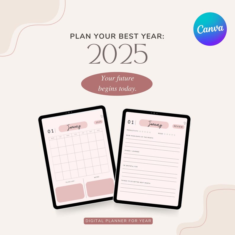 2025 Personalized Digital Yearly & Monthly Planner | Editable ...