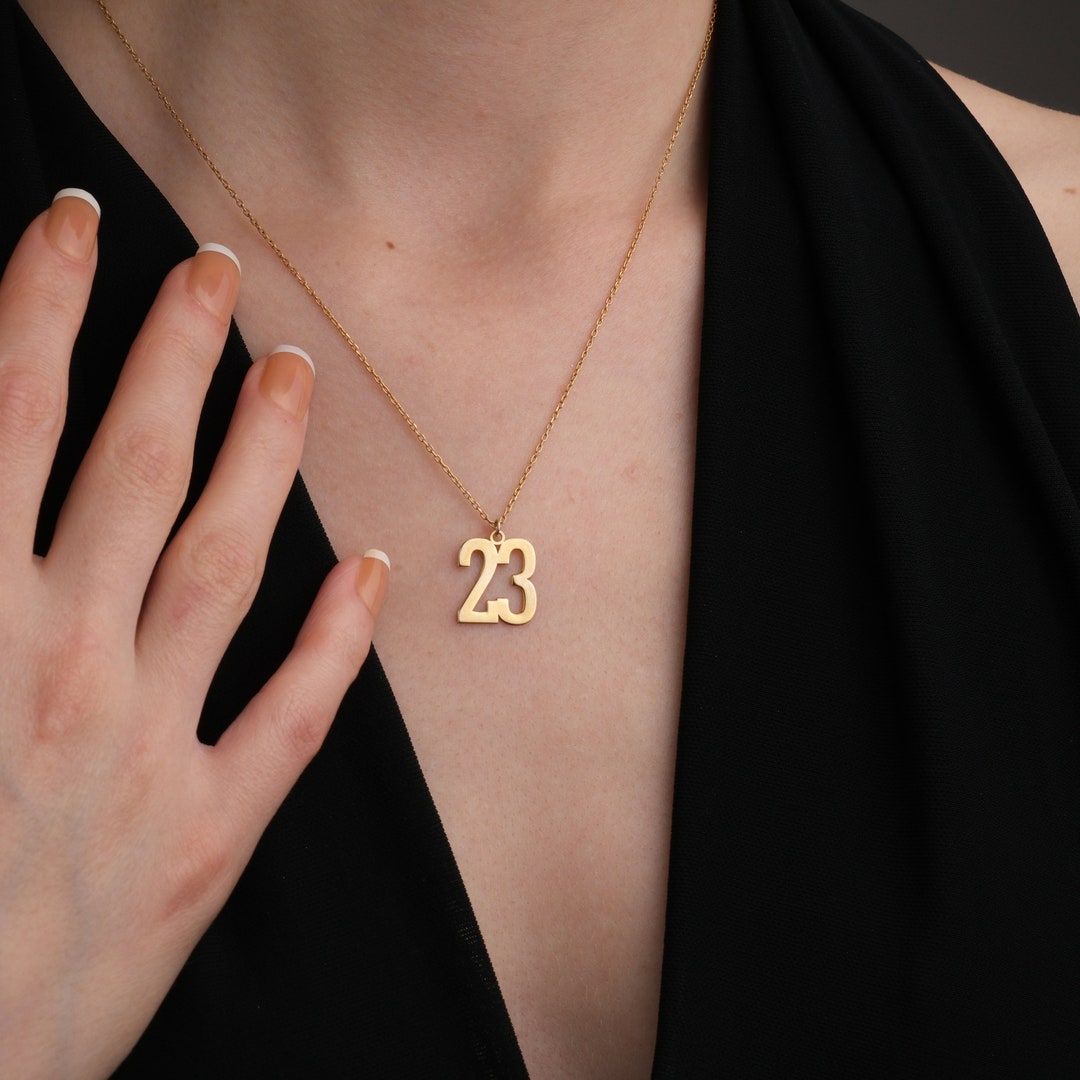14K Gold Custom Number Necklace, Lucky Number Necklace, Personalized ...