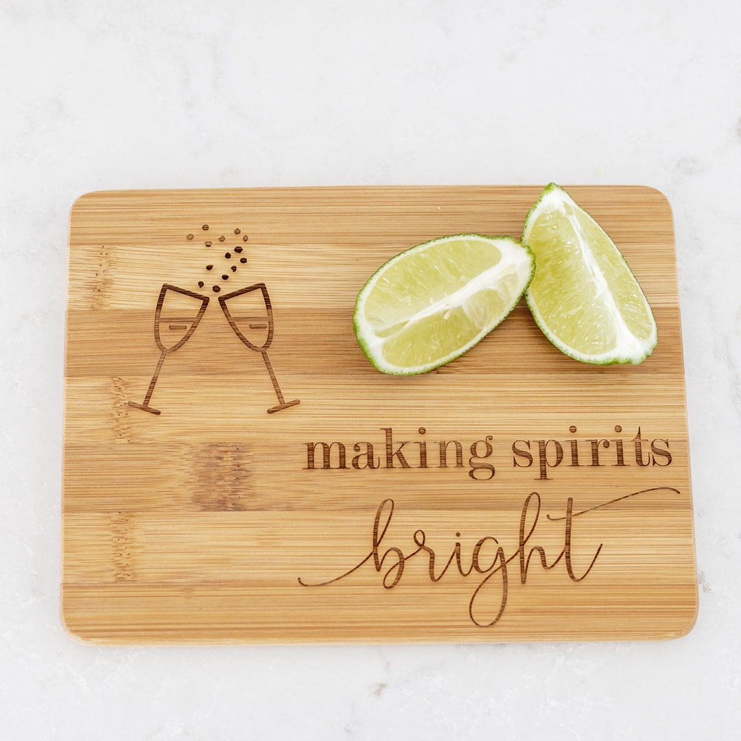 Christmas Bar Board, 6x8 Inch Engraved Bamboo Board, Making Spirits ...