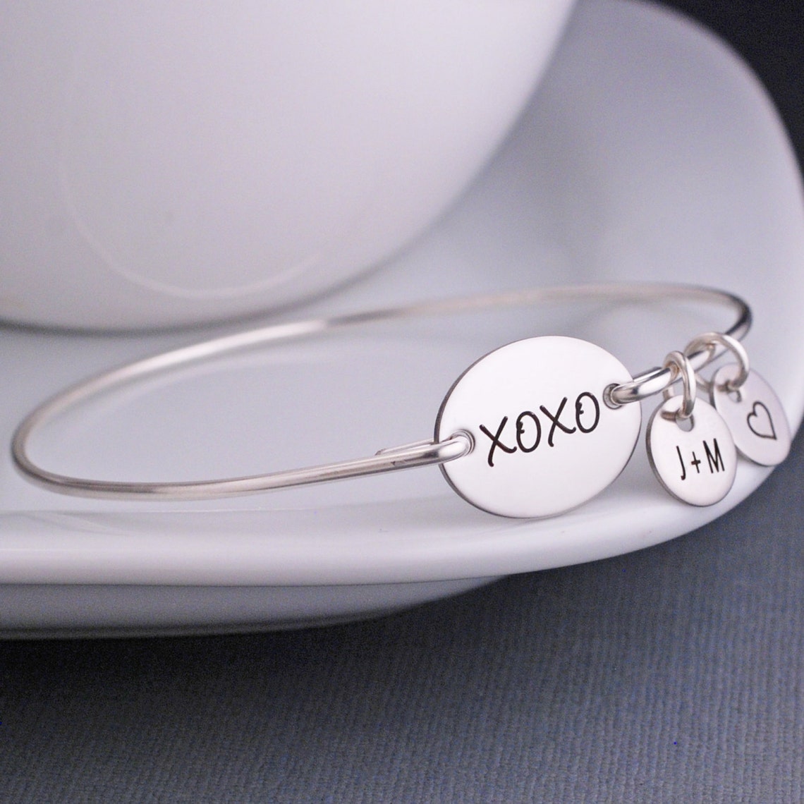 Custom XO Jewelry, Wedding Day Bracelet, XOXO Hugs and Kisses Bangle ...