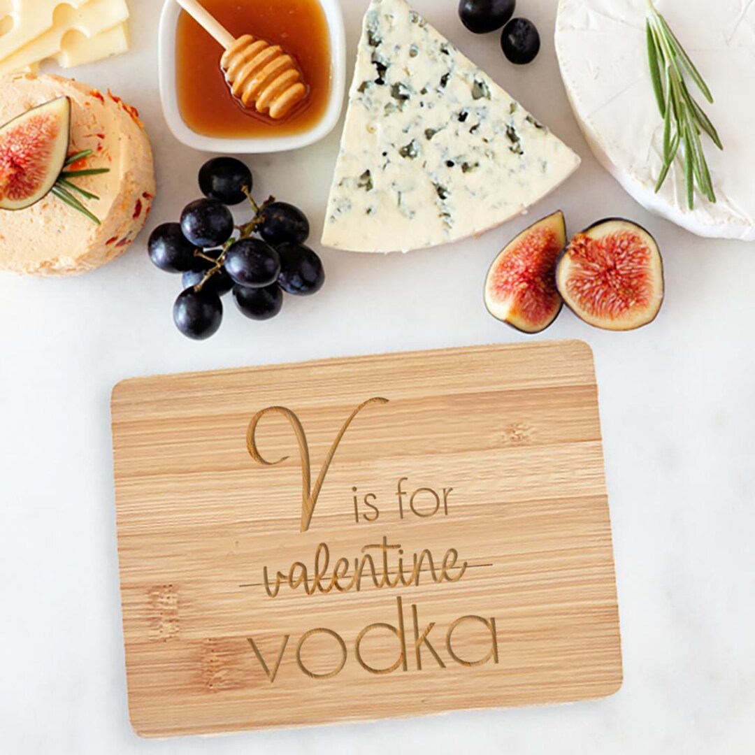 Valentine's Day Gift, V is for Vodka Bamboo Bar Board, Galentine's Day ...