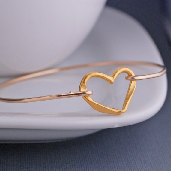 Christmas Gift for Her Heart Jewelry Gold Heart Bangle Bracelet Anniversary Gift for Wife Gift for Girlfriend Valentines Day Gift