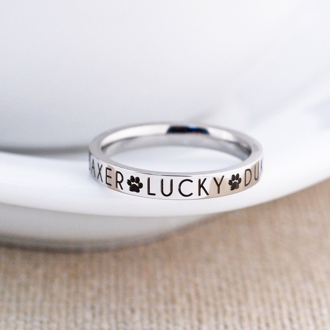 Paw Print Stacking Ring, Engraved Pet Name, Personalized Pet Ring ...