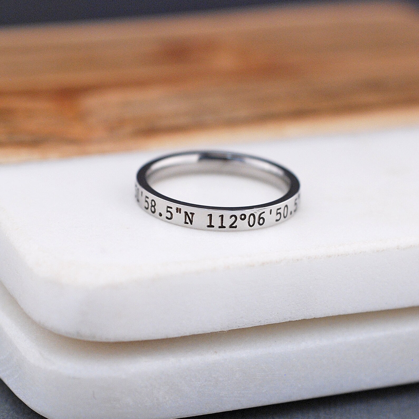 Latitude Longitude Stacking Ring 3mm Engraved Coordinates - Etsy