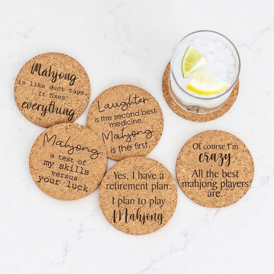 Mahjong Coasters, Mahjong Cork Coaster Set of 6 Laser Engraved, Mahjong ...