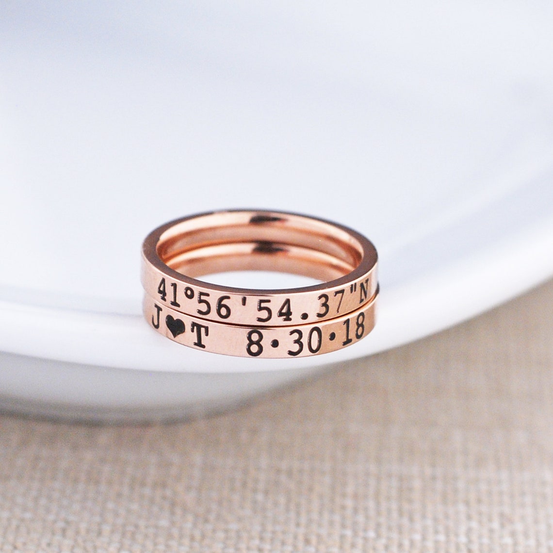 Rose Gold Latitude Longitude Ring Valentine's Gift for - Etsy