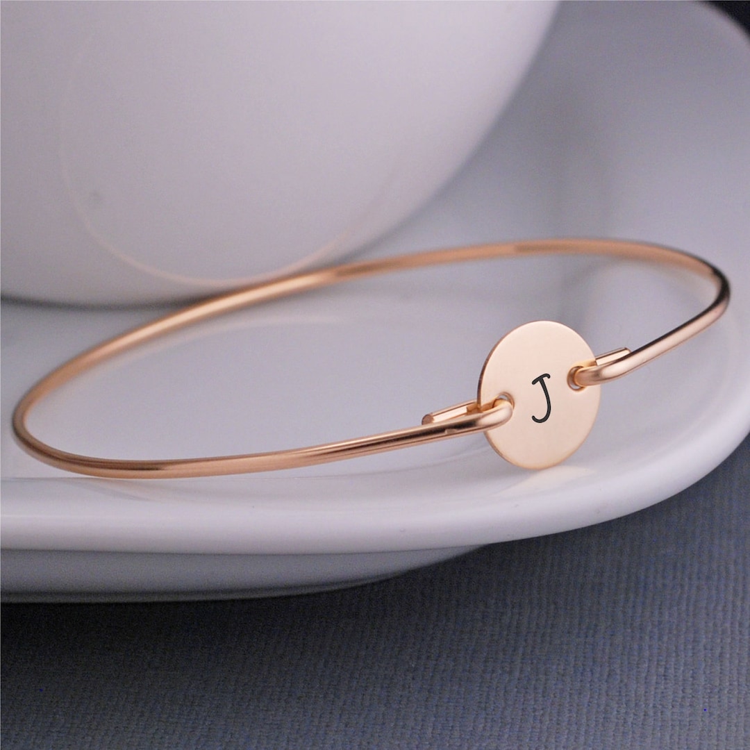 Initial Bracelet, Custom Gold Initial Bangle Bracelet, Personalized ...