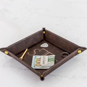 Monogrammed Leather Valet Tray, Office Organizer Tray for Him, Catch ...