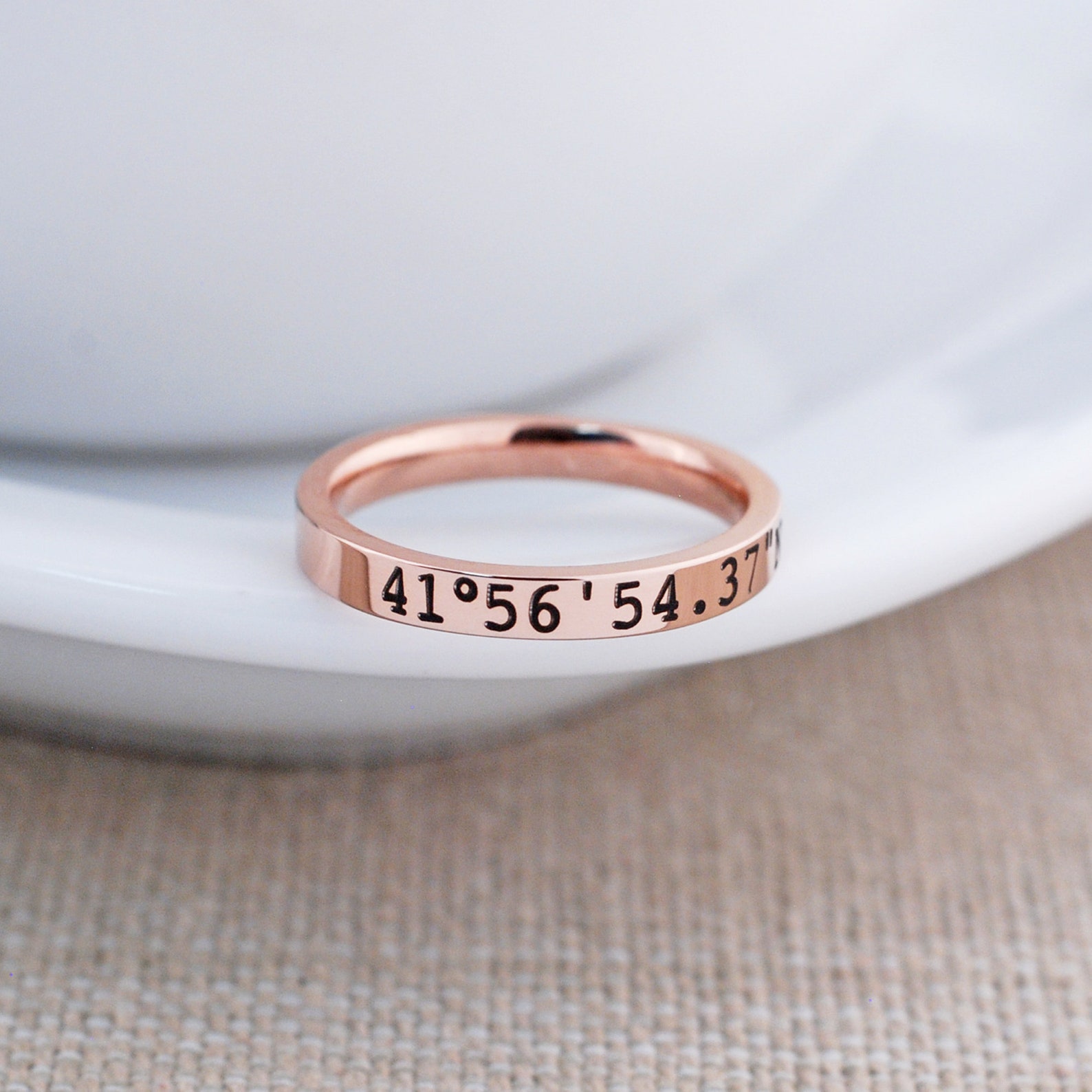 Latitude Longitude Stacking Ring 3mm Engraved Coordinates - Etsy