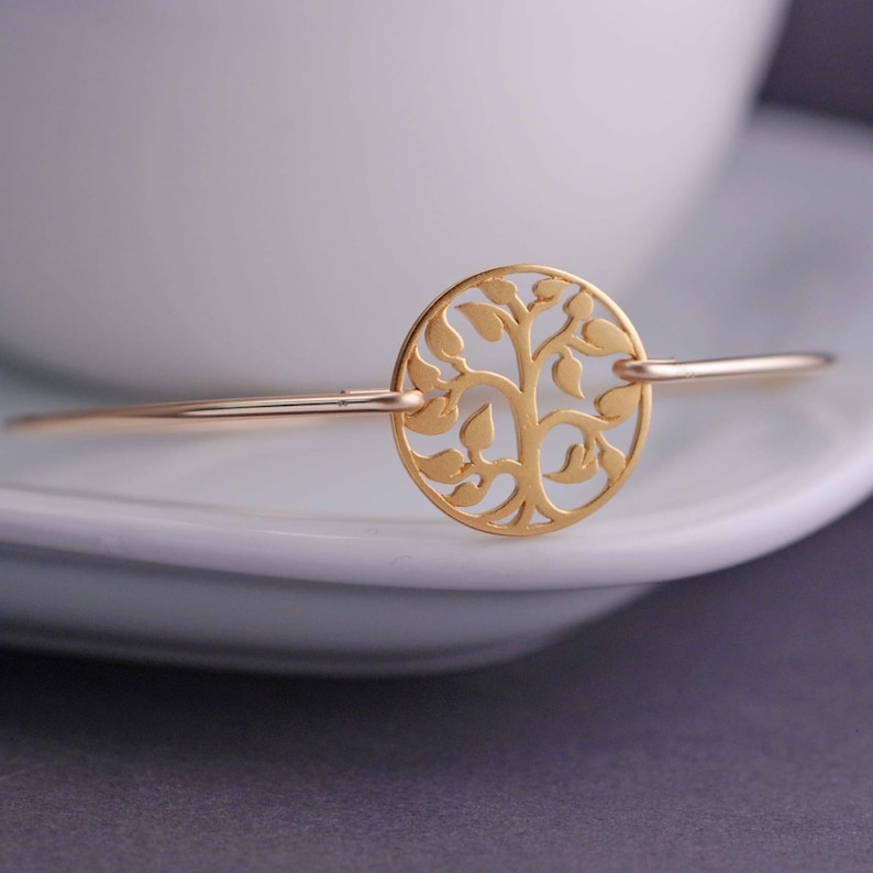 Gold Tree of Life Bracelet, Family Tree Jewelry, Tree Bangle Bracelet ...