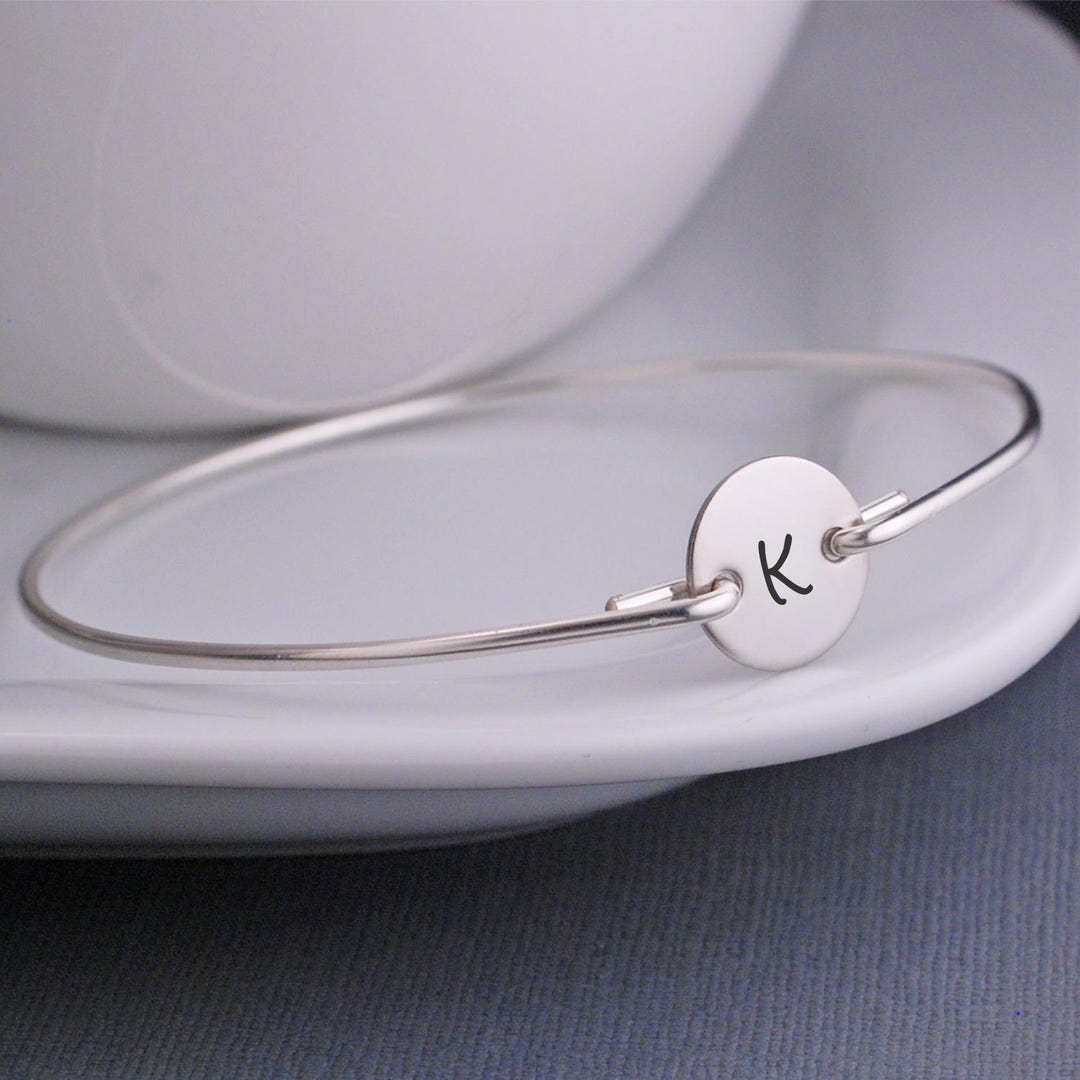 Simple Initial Bracelet, Custom Sterling Silver Bangle Bracelet ...