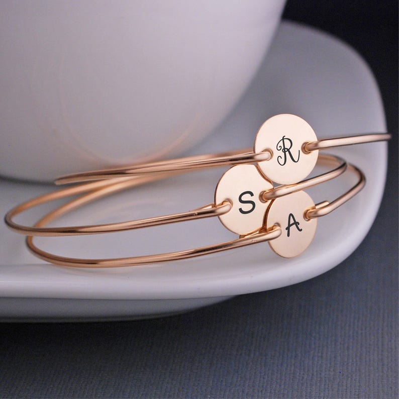 Initial Bracelet, Custom Gold Initial Bangle Bracelet, Personalized ...
