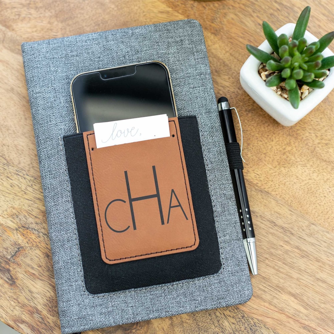 Monogrammed Journal With Cell Phone Pocket and Pen, Personalized ...