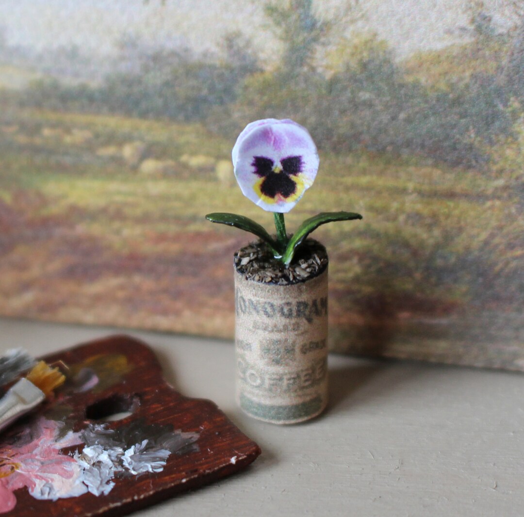 Dolls House Miniature Pansy in Vintage Tin Can - Etsy