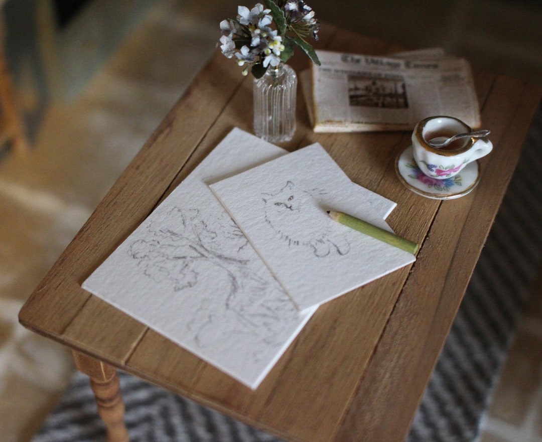 Dolls House Miniature Pencil Drawings Cat and Landscape 1:12 12th Scale ...