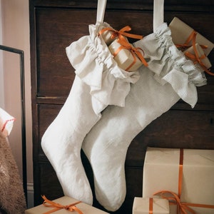 Rustic Linen Ruffle Christmas Stocking: Cottagecore Elegance for ...