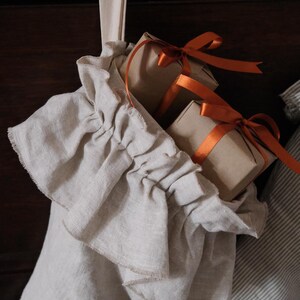 Rustic Linen Ruffle Christmas Stocking: Cottagecore Elegance for ...