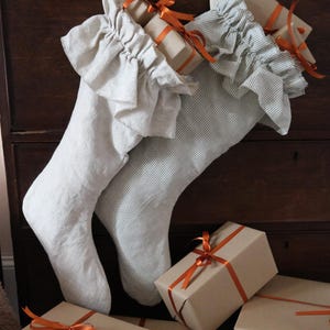 Rustic Linen Ruffle Christmas Stocking: Cottagecore Elegance for ...