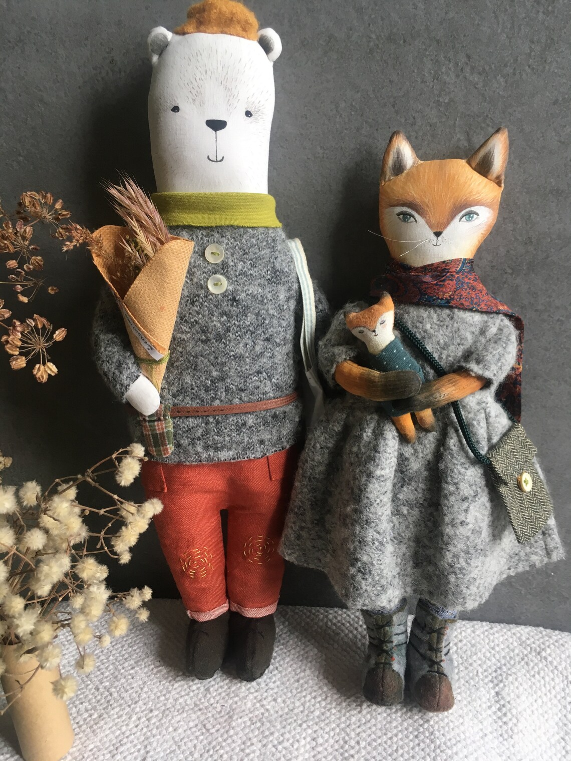 Collectible Handcrafted Fox: Adorable Plush Animals Family Create Your ...