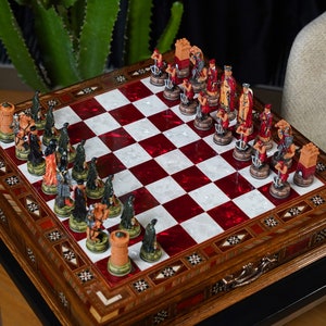 Wooden Chess Set Handmade Camelot Chess Pieces Hand Painted Chess Figures Custom Chess Set ...