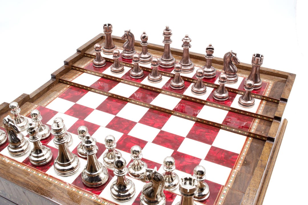 Unique Large Handmade Chess Board With Drawer Colorful Fancy Arena Chess Set Gold Black Metal ...