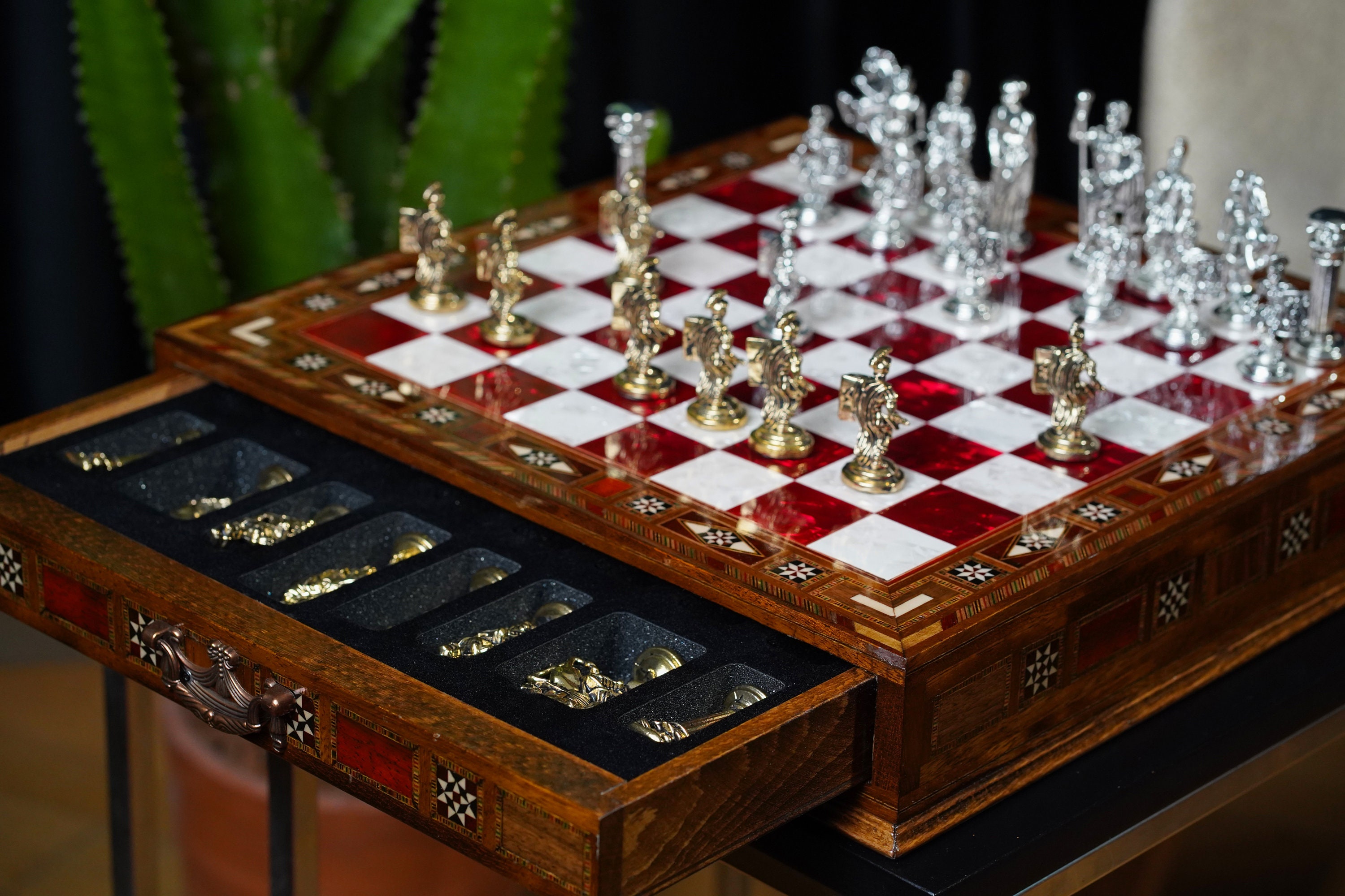 Colorful Chess Board With Storage Chess Pieces Roman Style Premium ...