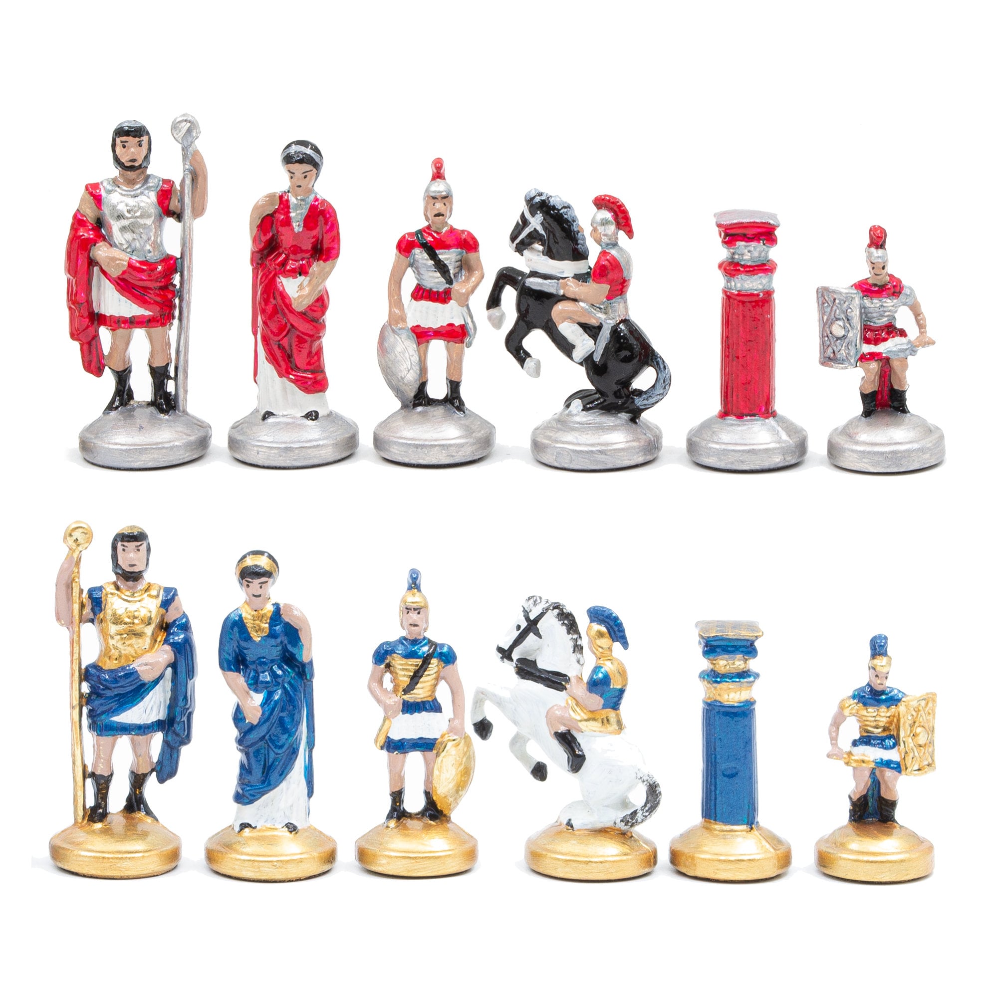 Hand Painted Chess Pieces in Roman Style Blue Chess Board With Storage ...