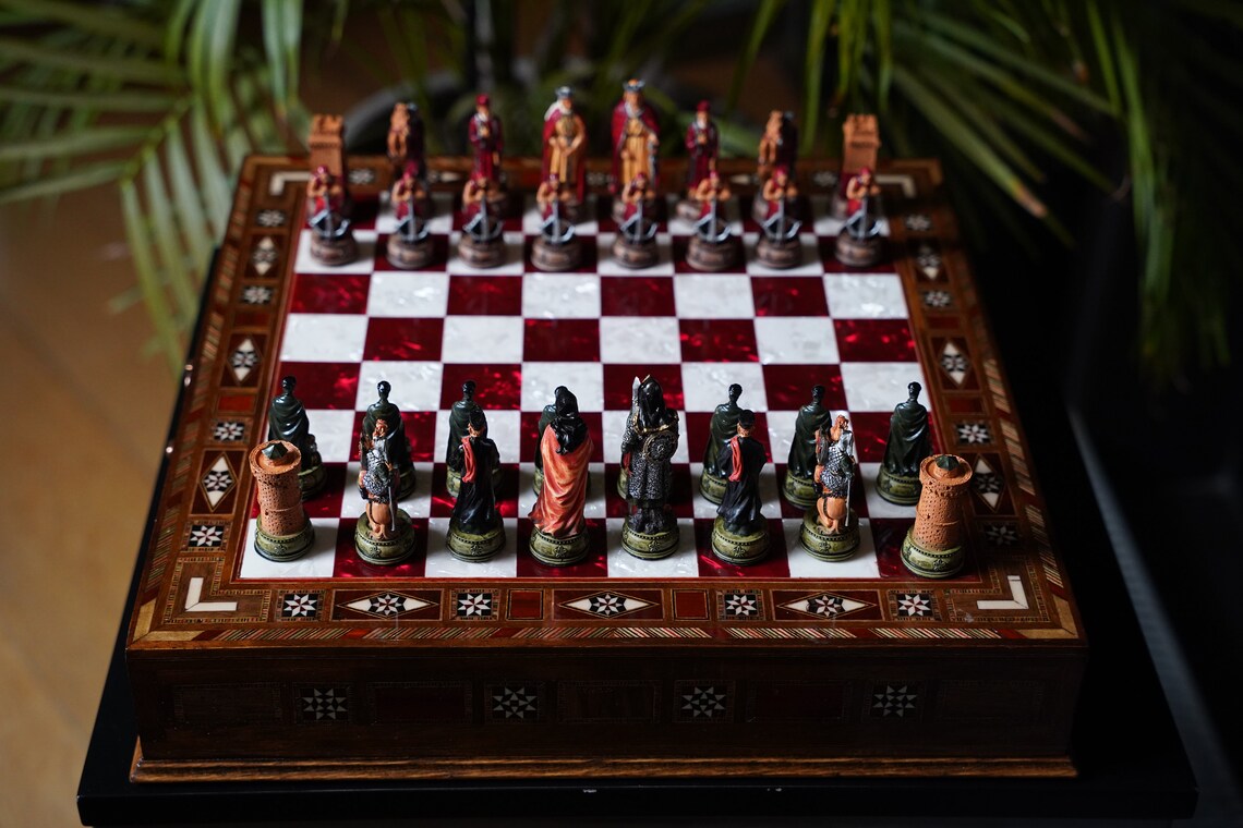 Wooden Chess Set Handmade Camelot Chess Pieces Hand Painted Chess ...